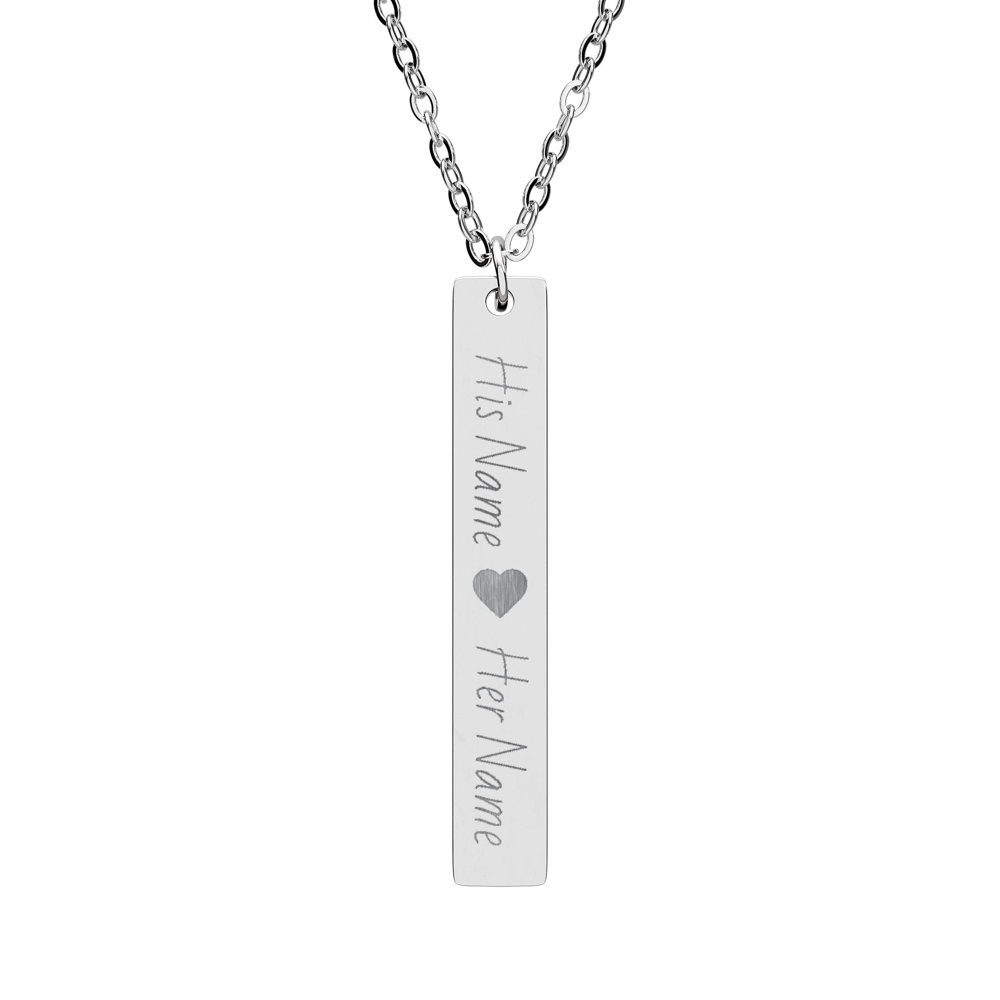 Engraved Vertical Bar Necklace — Personalized His Name Her Name Pendan ...